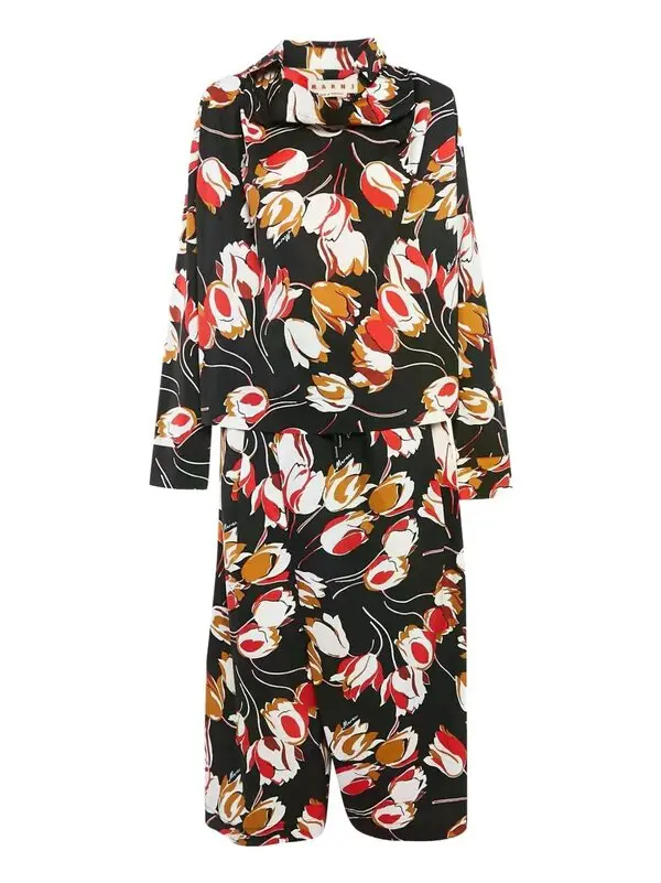 Marni Floral-print Long-sleeve Blouse - Black