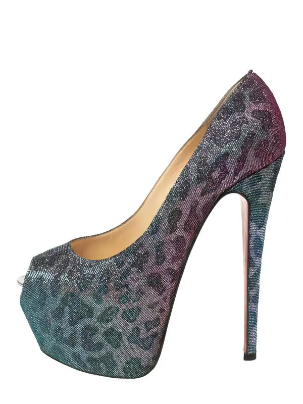 CHRISTIAN LOUBOUTIN 150mm Leopard Print Peep-toe Pumps - Blue