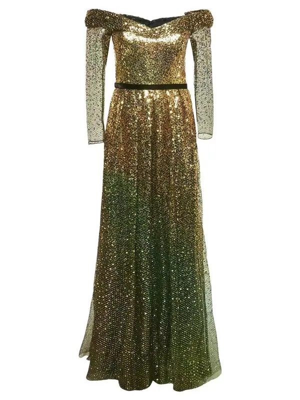 Marchesa Sequin Tulle Gown - Gold