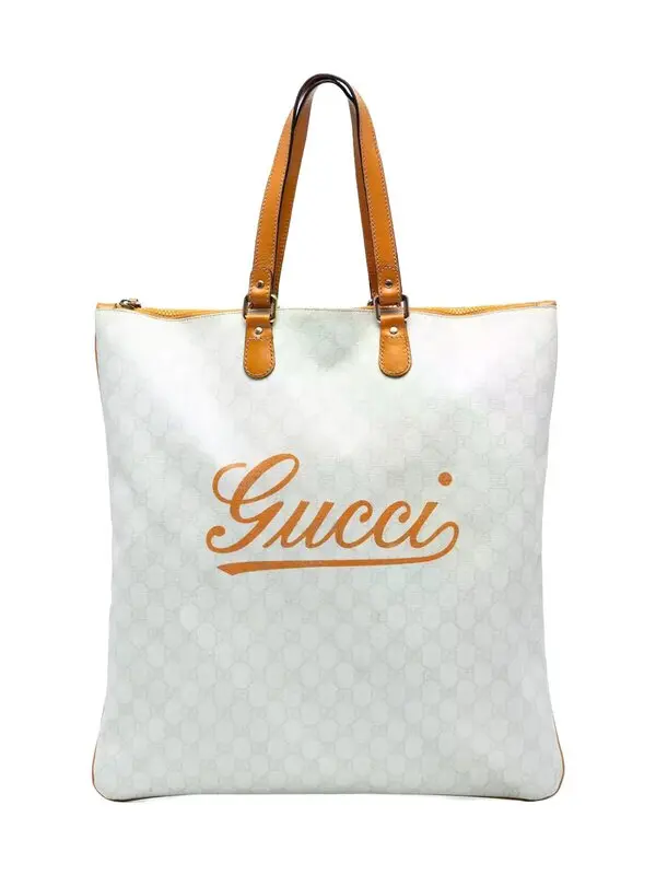 Gucci Gg Supreme Heritage Logo Flat Zip Tote Bag - White