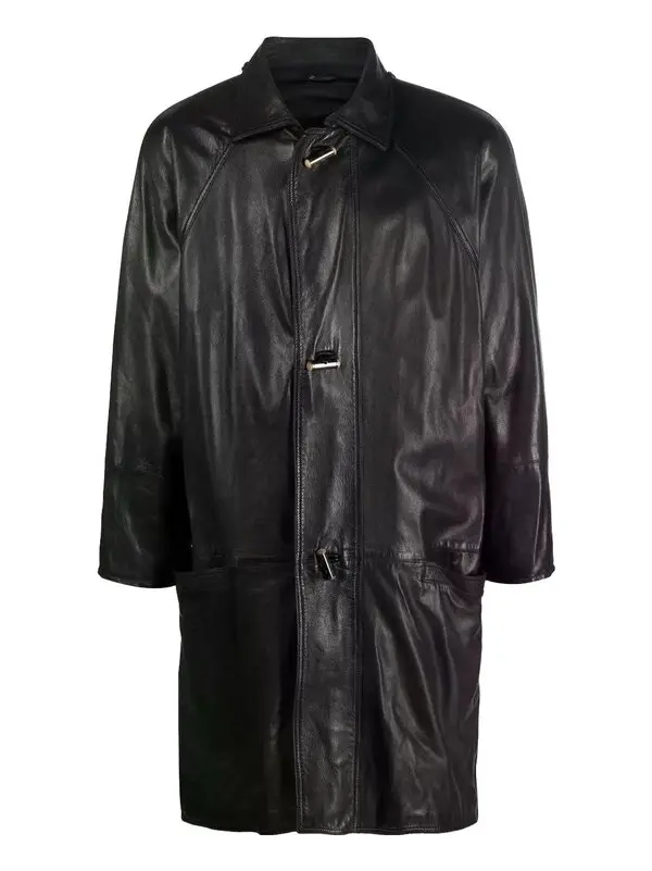 Versace 1980s Single-breasted Leather Coat - Black