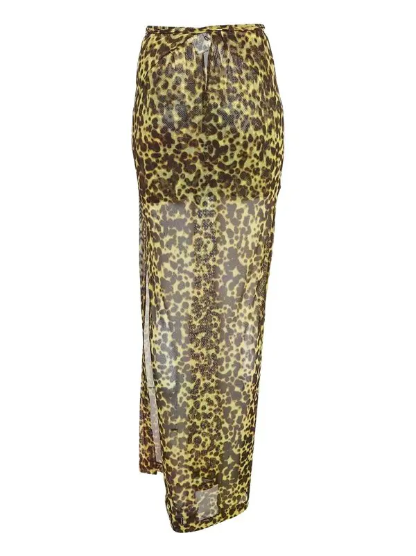 Versace Leopard-print Mesh Skirt - Yellow