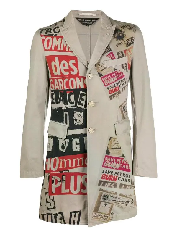 Comme Des Garçons 2008 Collage Print Notched Coat - Neutrals