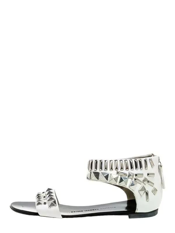 GIUSEPPE ZANOTTI Studded Leather Flat Sandals - White