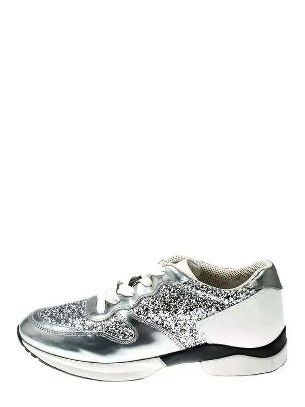 TOD'S Glitter Leather Sneakers - Silver