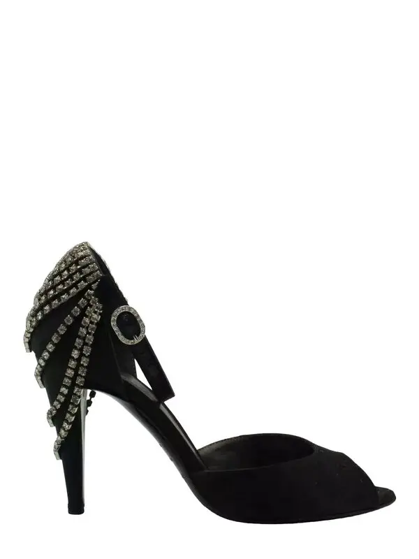 SERGIO ROSSI Vintage Crystal-embellished Peep-toe Sandals - Black