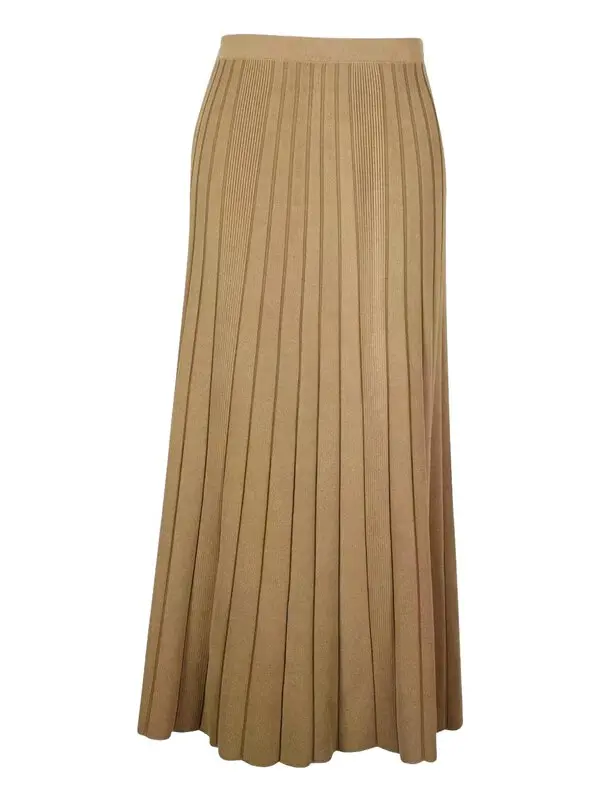 Sandro Ribbed Pleated Skirt - Brown