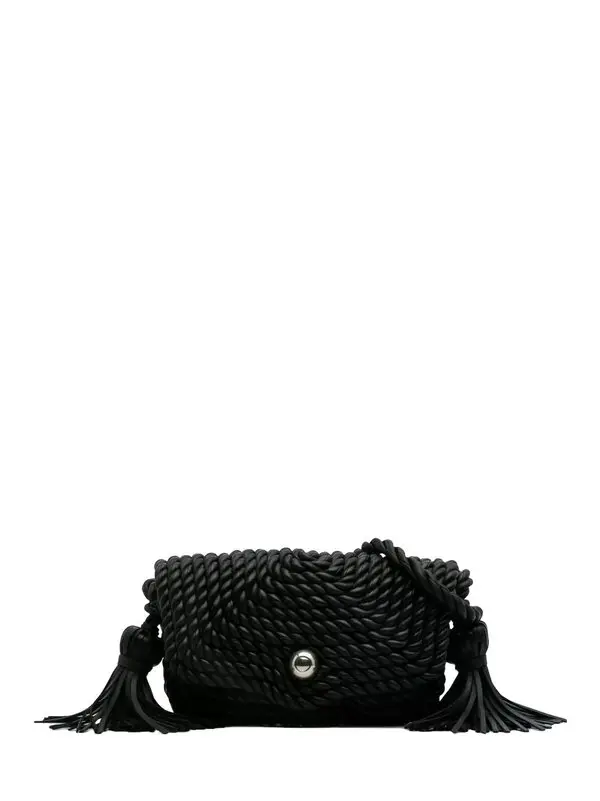 Bottega Veneta Lambskin Torchon Classic Tasseled Twisted Crossbody Bag - Black