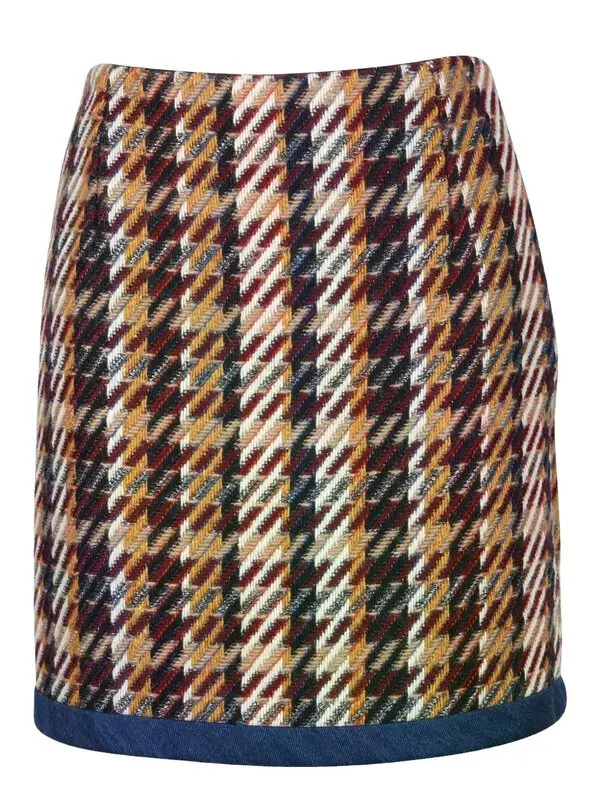 Sandro Checked-print Mini Skirt With Denim Hem - Brown
