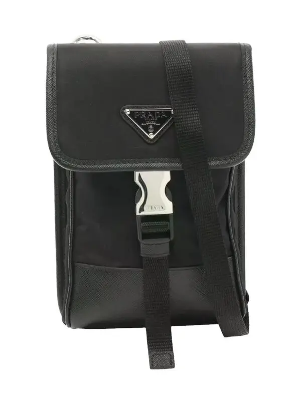 Prada 2020s Enamel-triangle Shoulder Bag - Black