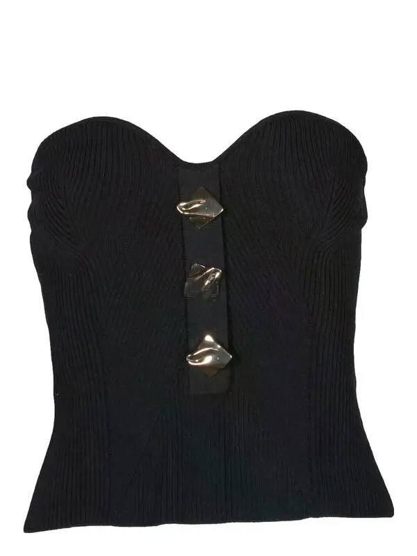 SELF-PORTRAIT Ribbed Strapless Top - Black