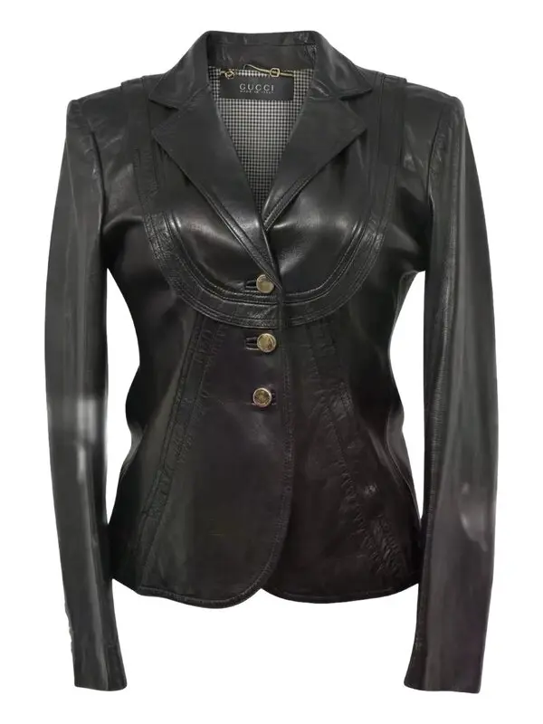 Gucci 550mm Button Front Leather Jacket - Black
