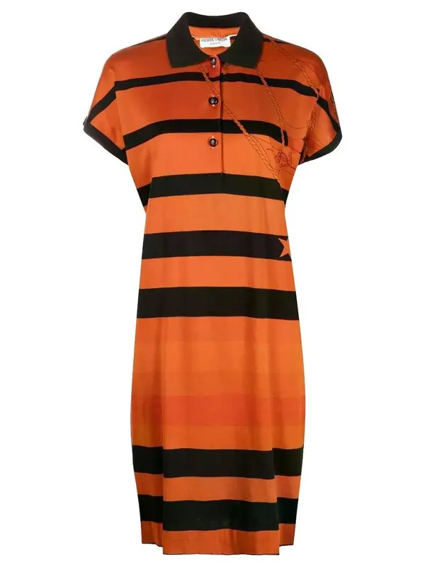 Pierre Cardin 1980s Striped Polo Dress - Orange