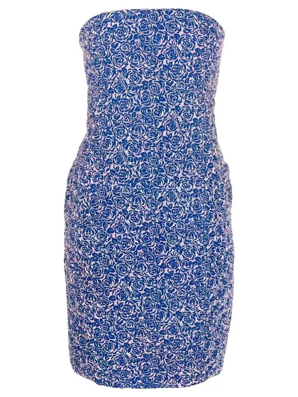 Dior 2010s Floral-print Strapless Dress - Blue