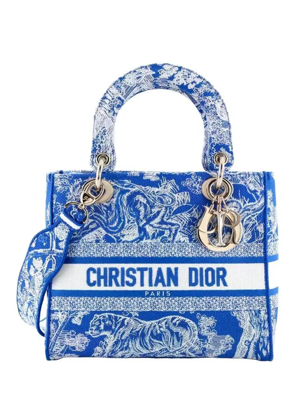Dior Toile De Jouy Lady D-lite Embroidered Canvas Tote Bag - Blue
