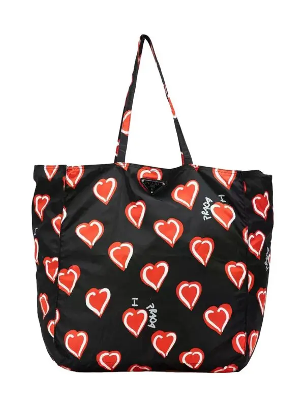 Prada 2013-2024 Tessuto Stampato I Heart Tote Bag - Black