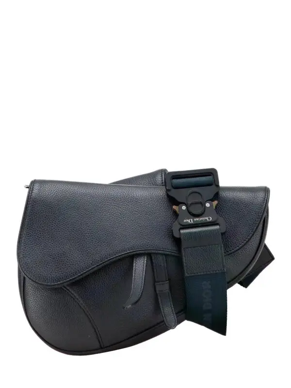 Dior Grained Calfskin Saddle Bag Crossbody - Blue