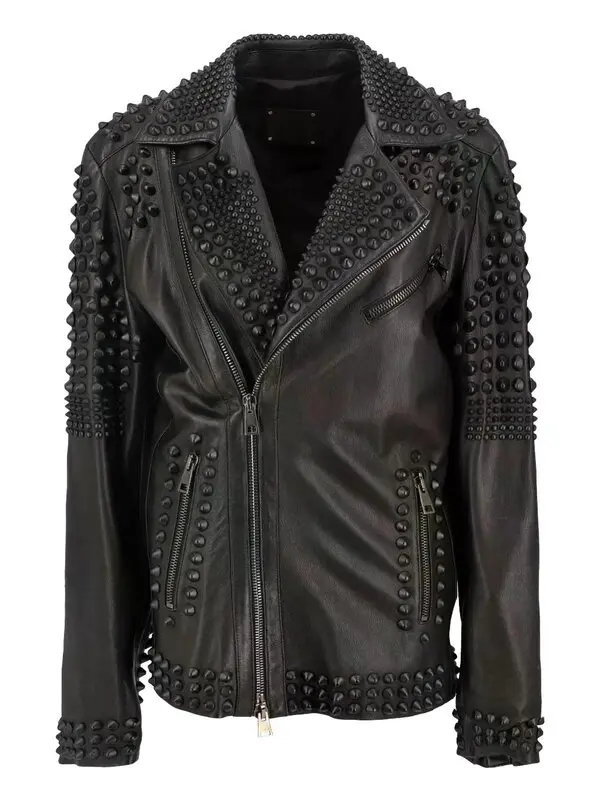 Vintage Studded Biker Jacket - Black