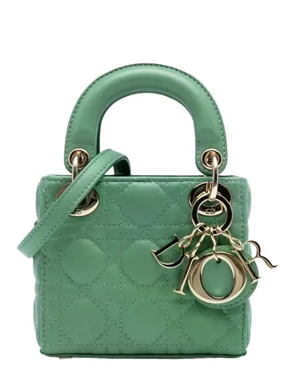 Dior Pre-owned 2020 Micro Lambskin Cannage Lady Satchel - Green