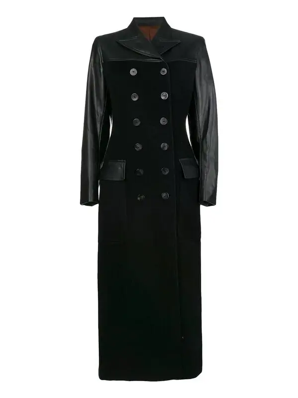 Jean Paul Gaultier Faux Leather Long Coat - Black