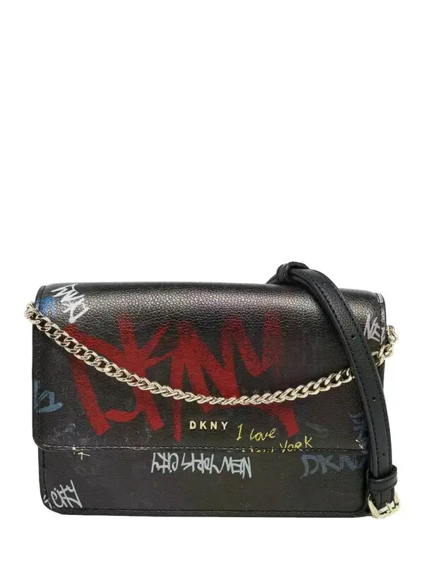 Dkny Vintage Graffiti Leather Shoulder Bag - Black