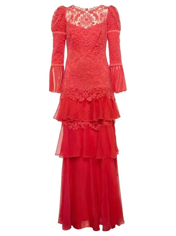 Tadashi Shoji Lace Tie Maxi Dress - Red