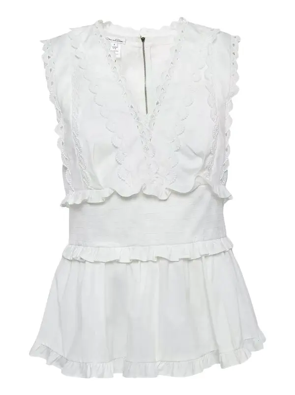Oscar De La Renta Cotton V-neck Top - White