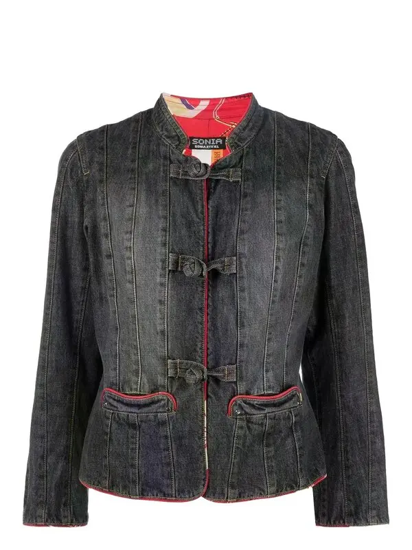 Sonia Rykiel Paris 2000s Contrasting Piping Denim Jacket - Grey