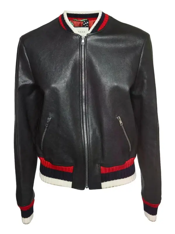 Gucci Leather Bomber Jacket - Black