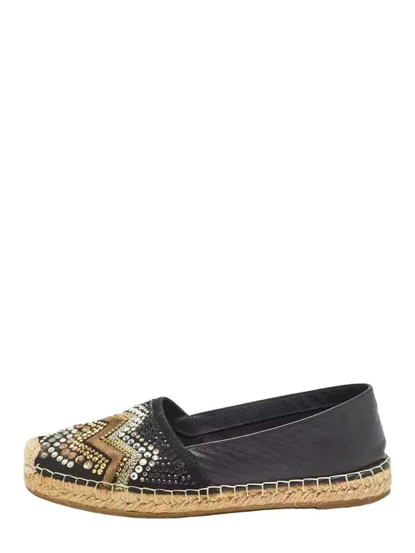 LE SILLA Crystal-embellished Leather Espadrilles - Black