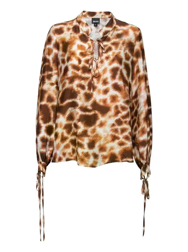 Roberto Cavalli Vintage Animal-print Tie-neck Blouse - Brown
