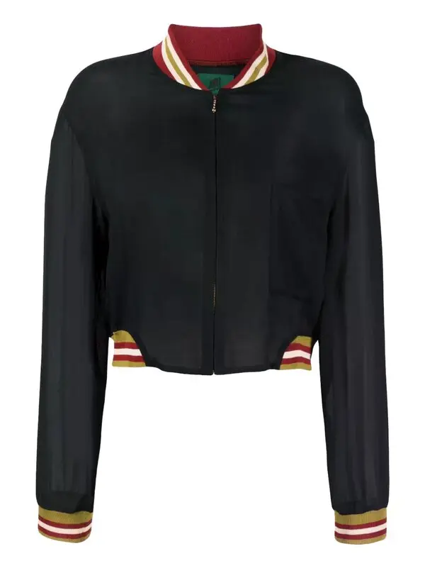 Jean Paul Gaultier 1980s Striped Edges Sheer Bomber Jacket - Black