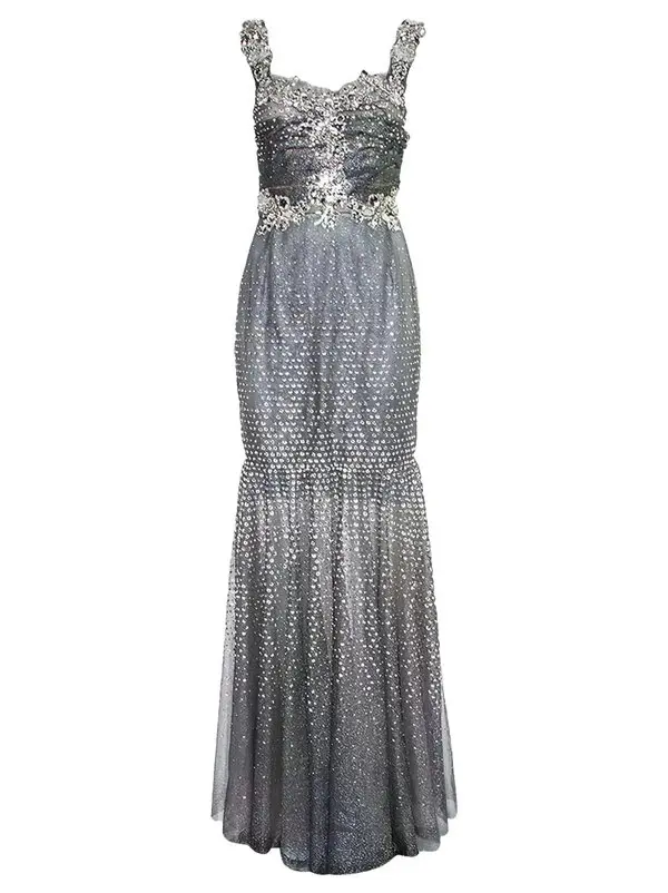 Dolce & Gabbana Crystal-embellished Floral Gown - Grey