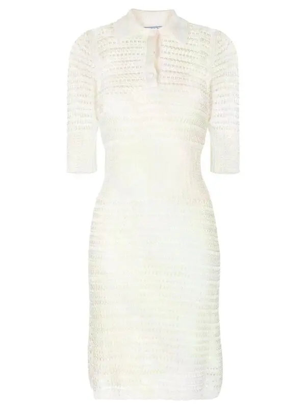 Prada Crochet-knit Fitted Dress - Neutrals
