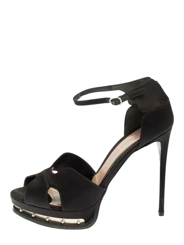 Alexander McQueen 130mm Leather Heeled Sandals - Black