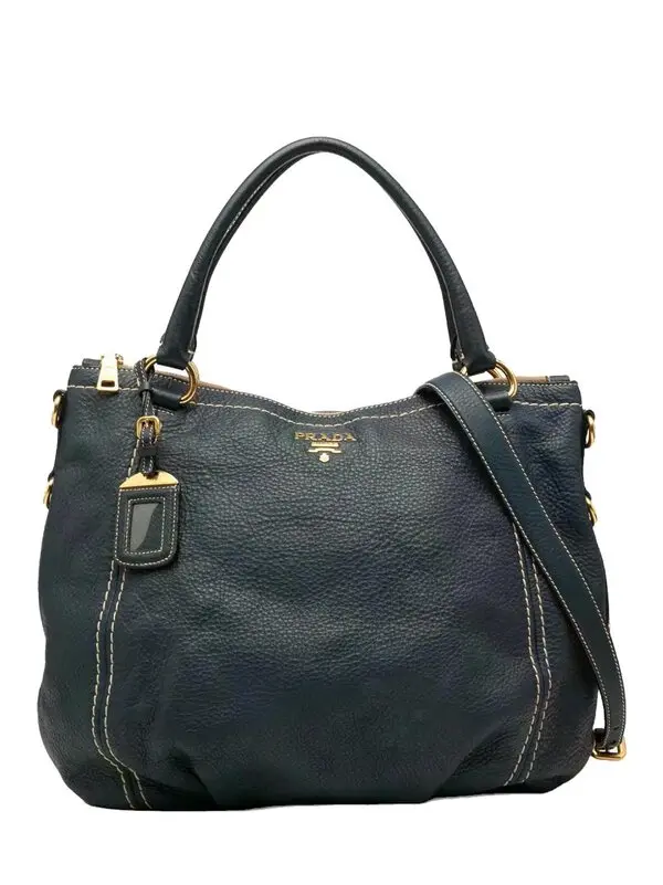 Prada Vitello Daino Zip Top Satchel - Blue