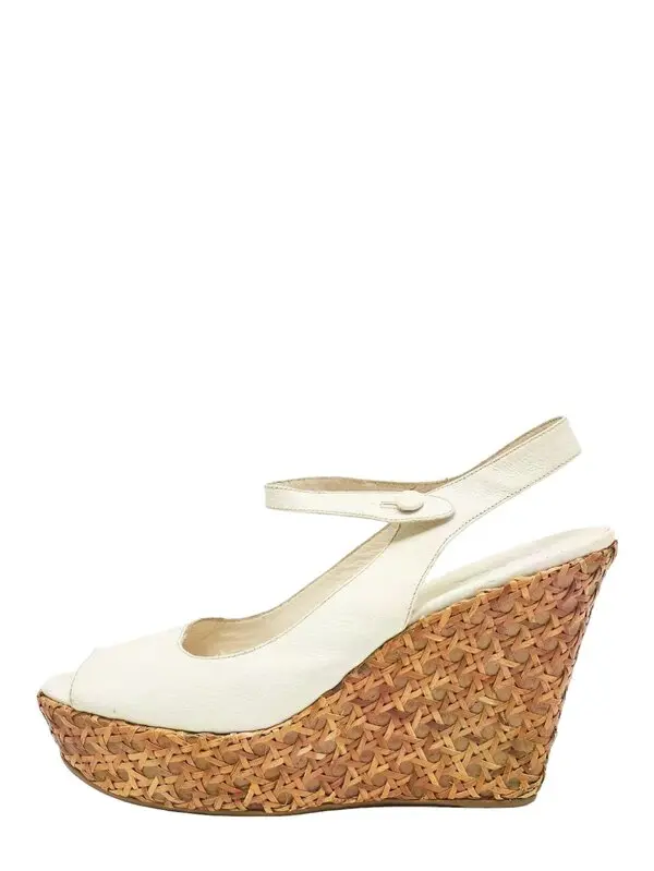Prada 110mm Leather Wedge Sandals - White