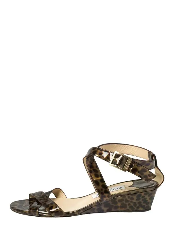 JIMMY CHOO 35mm Leopard-print Patent-leather Sandals - Brown