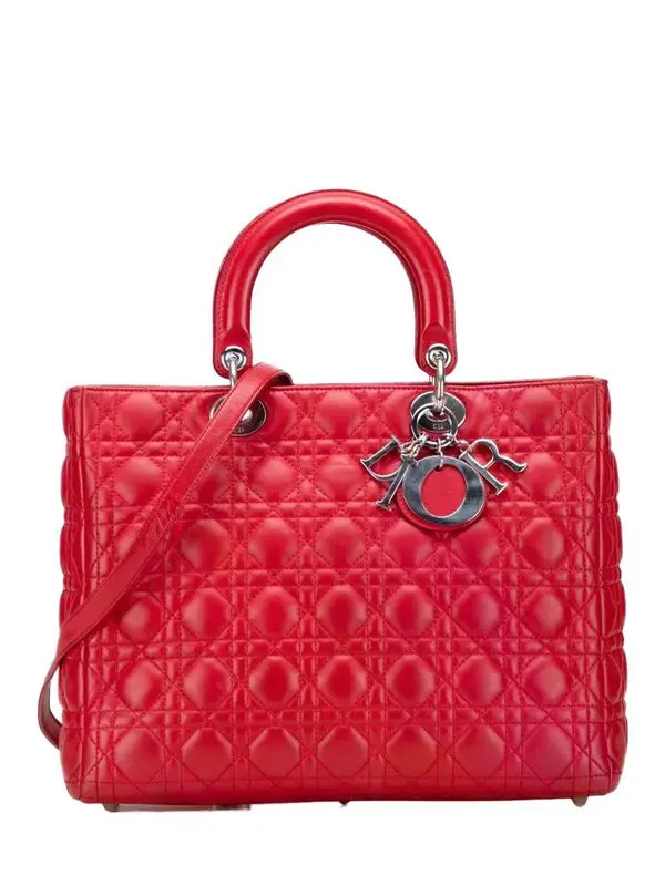 Dior 2010 Large Lambskin Cannage Lady Satchel - Red