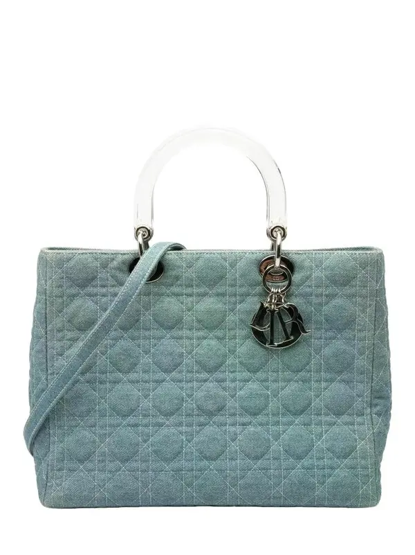 Dior 1999 Large Denim Cannage Lady Satchel - Blue