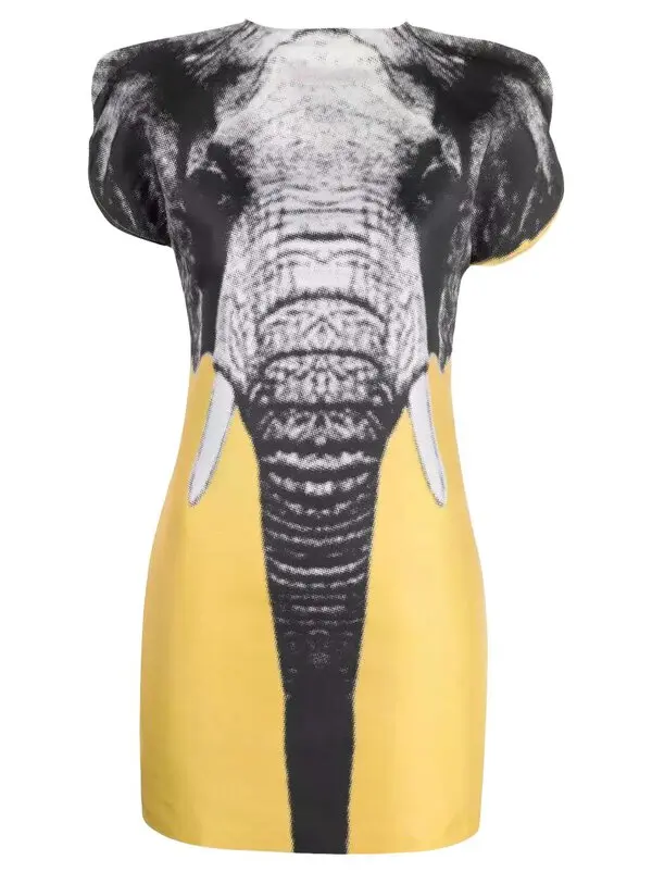 JC DE CASTELBAJAC Elephant-print Mini Dress - Yellow