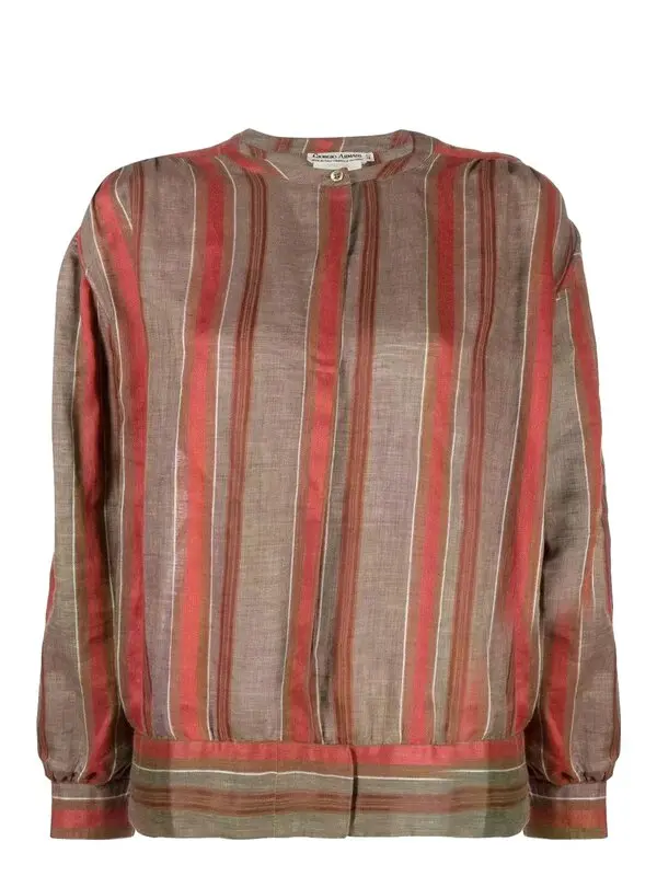 Giorgio Armani 1980s Striped Linen Jacket - Neutrals
