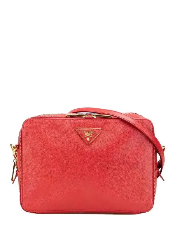 Prada Saffiano Leather Double Zip Crossbody Bag - Red