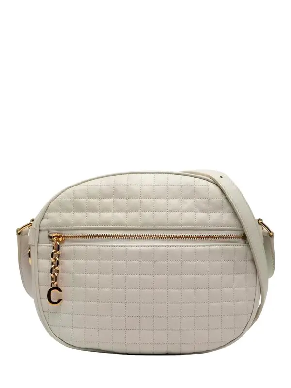 Celine Quilted Calfskin C Charm Crossbody Bag - White