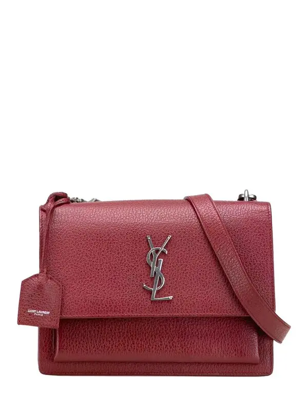 Saint Laurent 2017 Medium Grained Calfskin Monogram Sunset Crossbody Bag - Red