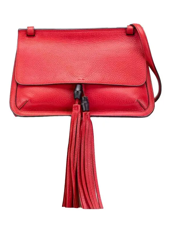 Gucci Medium Leather Bamboo Daily Crossbody Bag - Red