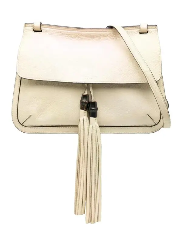Gucci Medium Leather Bamboo Daily Crossbody Bag - White