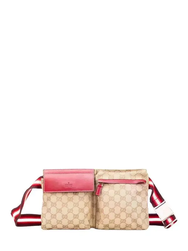 Gucci Gg Canvas Web Double Pocket Belt Bag - Brown
