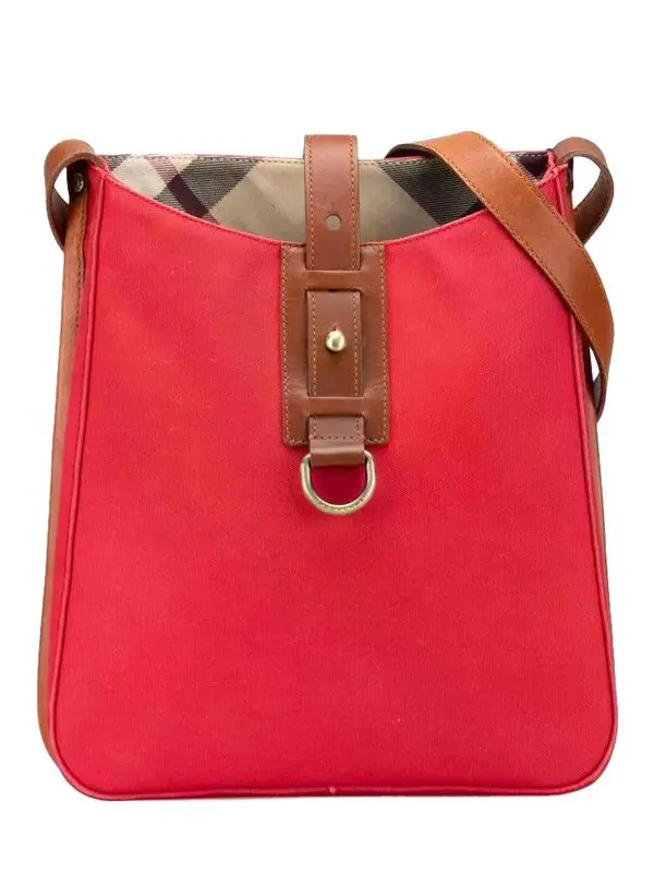 Burberry Supernova Check Trimmed Canvas Crossbody Bag - Red