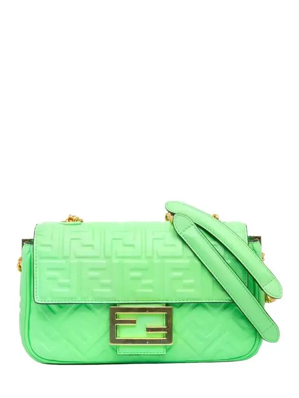 Fendi Zucca Embossed Leather Chain Midi Baguette - Green